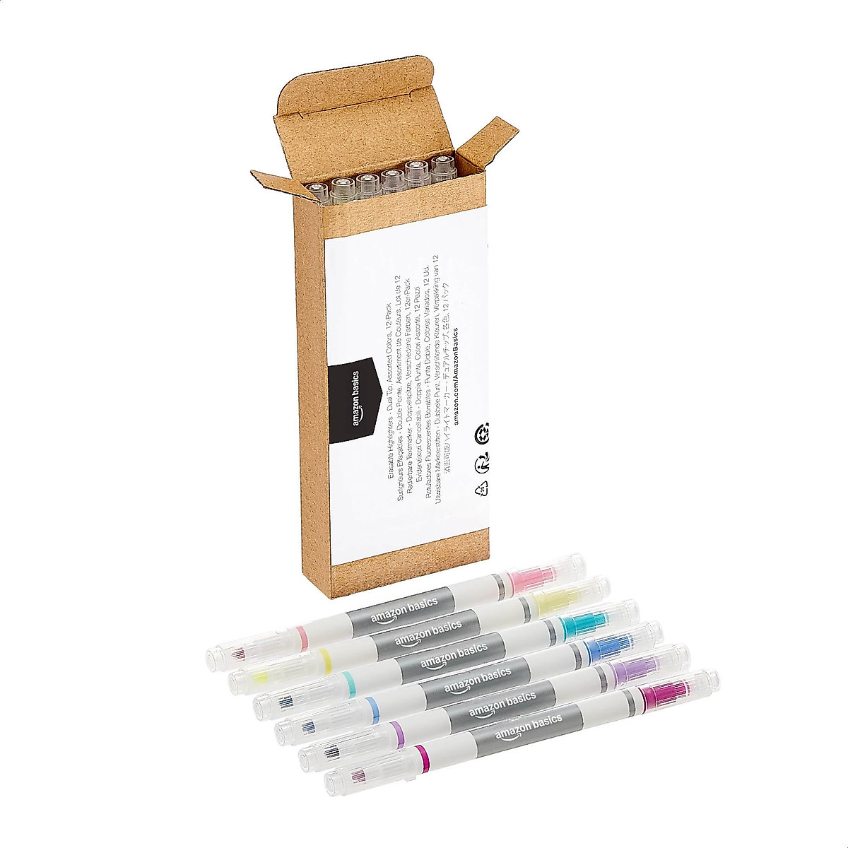 Amazon Basics Erasable Highlighters - Dual Tip, Assorted Colors, 12-Pack