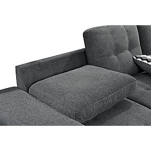 THSUPER 100 inch Linen Sectional Sleeper Sofa with Pull Out Bed, L Shaped Convertible Sectional Sleeper Couch with Storage Ottoman, 2 Foot Stool and USB Ports, Dark Gray
