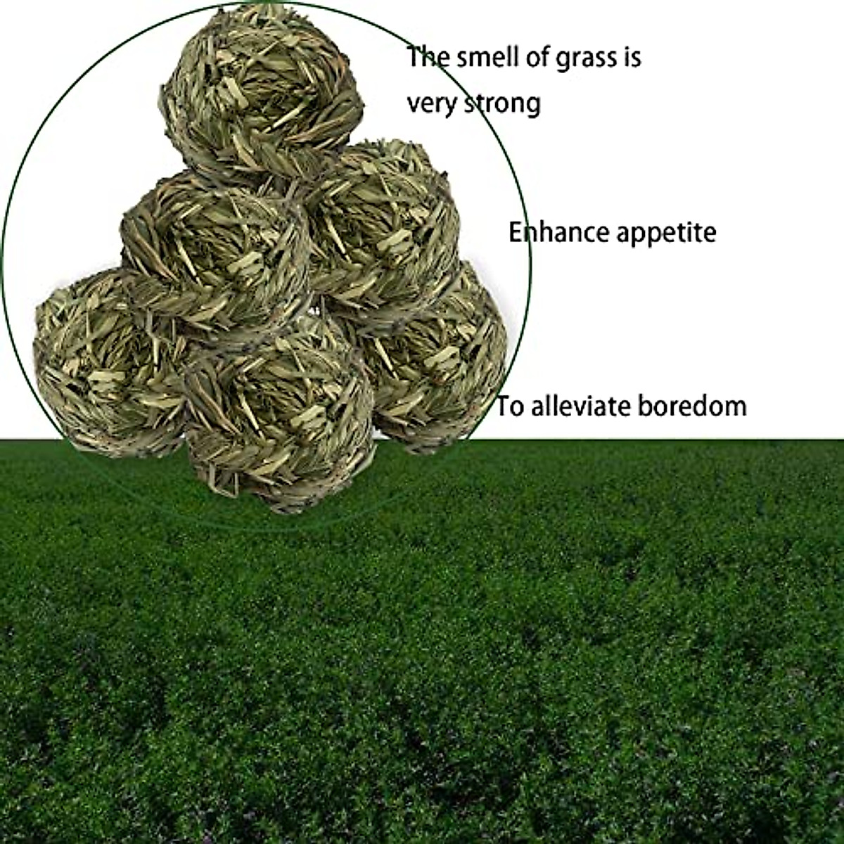 MUYG 6 Pcs Bunny Timothy Grass Ball Natural Chew Toy Woven Chewing Toys Rabbit Molar Small Animals Teeth Grinding Suitable for Hamster Totoro Gerbils Guinea Pig Squirrel