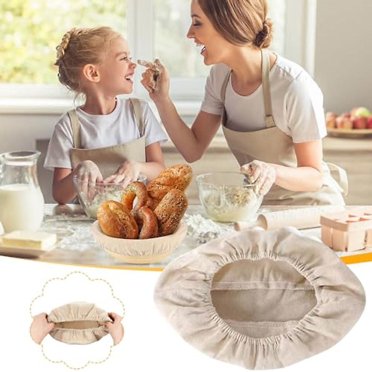 5PCS Round Bread Proofing Basket Cloth Liner,8.3/9.8/11Inch Liner Cloth for Bread Basket,Kitchen Baking Bread Tools (C 11Inch)