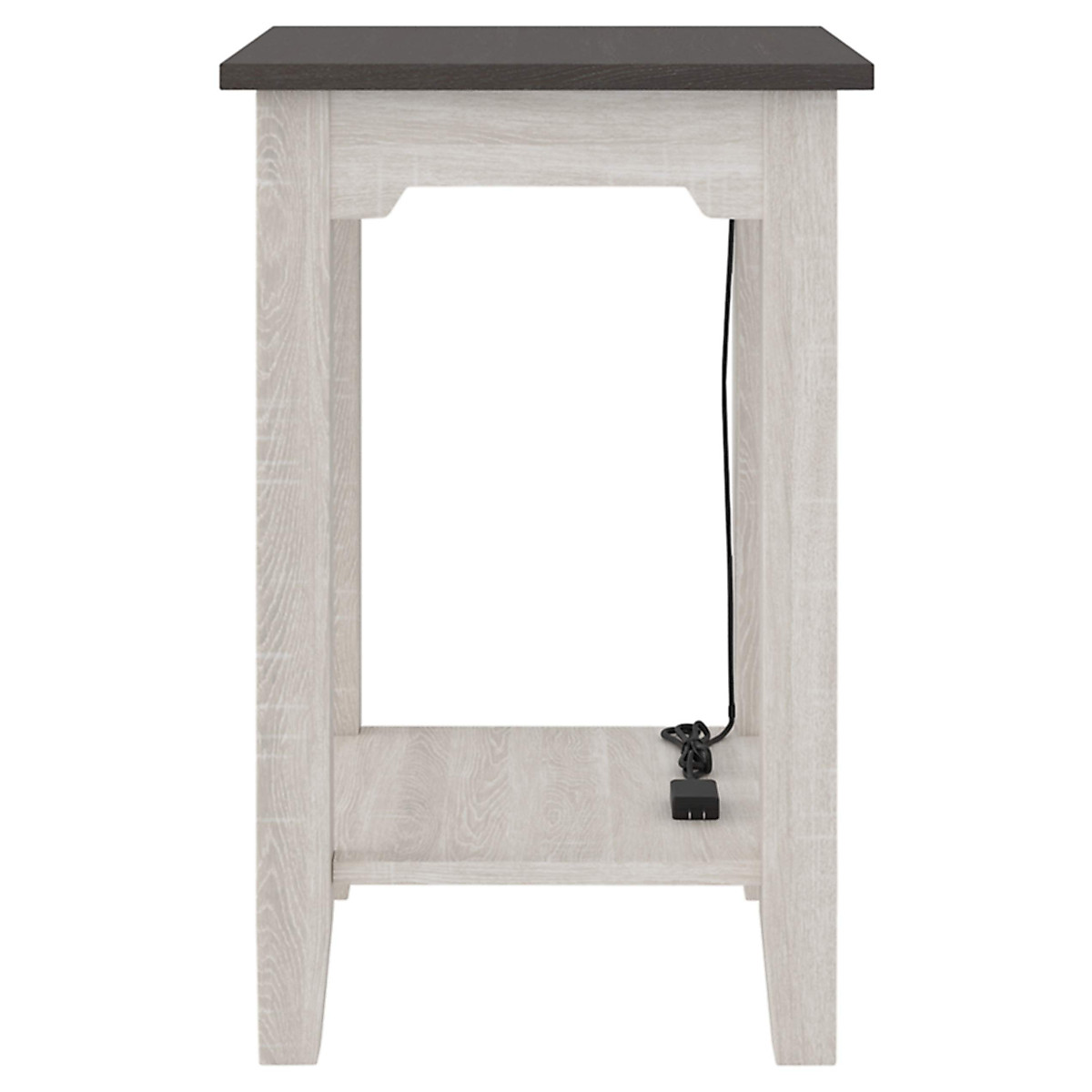 Signature Design by Ashley Dorrinson Square Chair Side End Table with Lower Fixed Shelf and USB Charging Port, Antique White & Brown