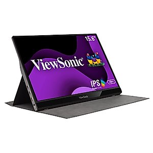 ViewSonic VG1655 15.6 Inch 1080p Portable Monitor with 2 Way Powered 60W USB C, IPS, Eye Care, Dual Speakers, Built-in Stand with Smart Cover , Black