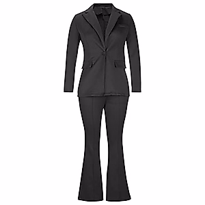 H-966 Black Spandex Blazer Sets for Women Winter Fall Work Office Blazer Elegant Straight Leg Plain Pants Blazer Outfits Sets Ladies 2023 Clothing Trendy K5 XL