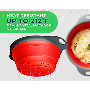 Ultimate Kitchen Strainers Set of 2 - Collapsible Silicone Colanders For Easy Storage by Comfify - Use with Pasta & Veggies or as a Fruit or Berry Bowl with Strainer - Irreplaceable for Campers - Red
