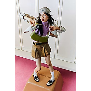 Amazing Song Small Shoulder Bag for Women, Leather Purse Designer Top Handle Bag Handbags Satchel (Olive Green)