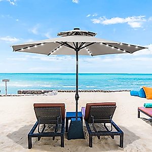 DOIT Solar Patio Umbrella 10 FT Outdoor Umbrella with 40 LED Lights 8 Sturdy Ribs, Table Market Umbrella for Garden,Deck,Backyard,Pool Bench(No Base)