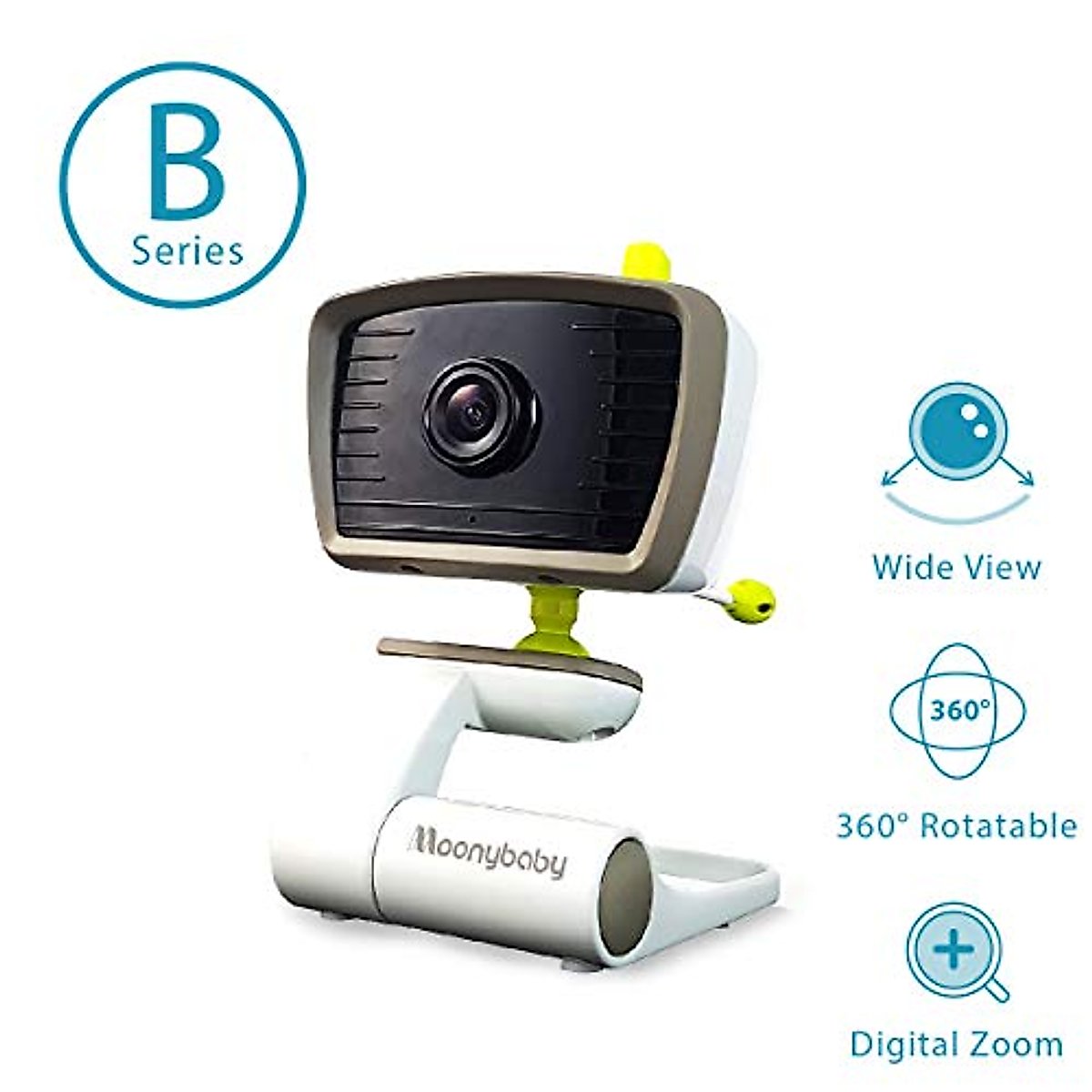 Moonybaby WideView 50 Baby Monitor with Camera and Audio, No WiFi, 5 Inches Large Display, Split Screen, Auto Night Vision, Zoom, Sound Activated, Temperature Alert, 2-Way Talk, Lullaby, 1000ft Range