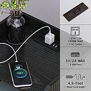 SUPERJARE Nightstand with Charging Station and LED Light Strips, Night Stand with Drawers, End Table with USB Ports and Outlets, Bedside Table for Bedroom, Black