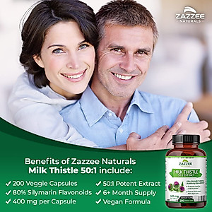 Zazzee Organic Milk Thistle 50:1 Extract, 20,000 mg Strength, 200 Vegan Capsules, 80% Silymarin Flavonoids, Over 6 Month Supply, Standardized and Concentrated 50X Extract, All-Natural and Non-GMO