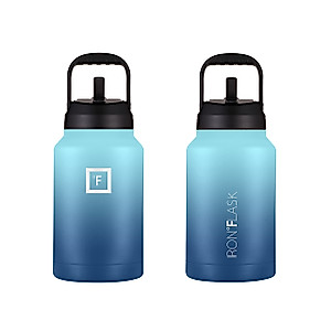 IRON °FLASK Sports Water Bottle - Gallon Series - 2 Lids (Straw and Spout), Leak Proof, Vacuum Insulated Stainless Steel, Double Walled, Thermo Mug, Metal Canteen Jug Growler - Blue Waves, 128 Oz