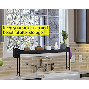 Horynar Over Stove Spice Shelf for Kitchen Spice Rack Organizer with Extra Basket and Hooks Black Spice Rack Shelf Great for Stove Top Shelf