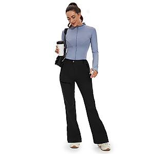 Cycorld Women's Snow Ski Pants Fleece Lined Waterproof Softshell Insulated Flare for Snowboarding Hiking Winter Outdoor(Black, 8)