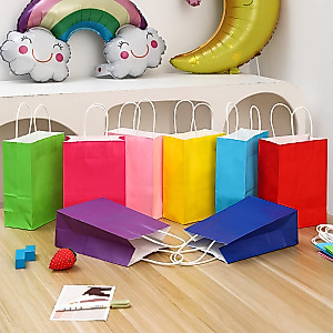 Vammy 32 Pack Small Gift Paper Bags 5.9x3.15x8.27 inch, Party Favor Gift Bags with Handles, Kraft Paper Gift Bags Bulk for Birthday Wedding Party Favors Baby Shower Grocery Retail Shopping Business