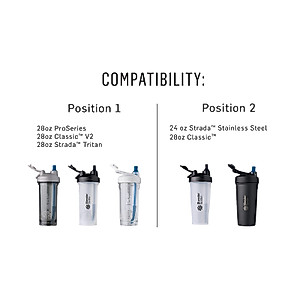 Stay-In-Bottle Reusable Silicone Straws for BlenderBottle Shaker Bottles, Black and Blue (2 Pack)