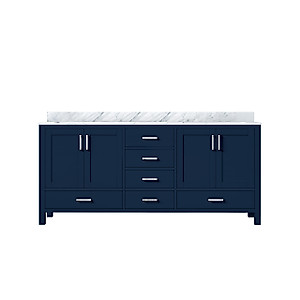 Bell+Modern Big Sur 72 in. W x 22 in. D Navy Blue Double Bath Vanity and Carrara Marble Top