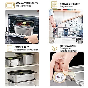 SUBRON 2Pcs Stainless Steel Food Storage Containers with Airtight Lids Set, Stackable Leak Proof Metal Lunch Bento Box Dishwasher & Freezer Safe (51+64oz