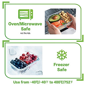 HOMBERKING 10 Pack Glass Meal Prep Containers 2 Compartment, Glass Food Storage Containers with Lids, Airtight Glass Lunch Bento Boxes, BPA-Free & Leak Proof (10 lids & 10 Containers) - Grey