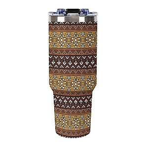 Maya Horizontal Geometric Pattern 40oz Water Bottle Double Wall Insulated Tumbler with Handle Leakproof Travel Mug Black-style