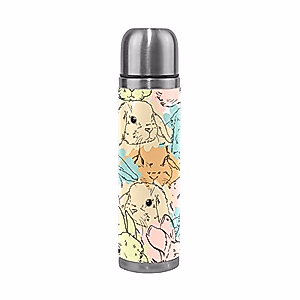 ALAZA 17 oz Watercolor Rabbit Bunny Double Wall Vacuum Cup Insulated Stainless Steel PU Leather Travel Mug, Christmas Birthday Gifts for Mom Dad Boys Girls Kids Lover Friends