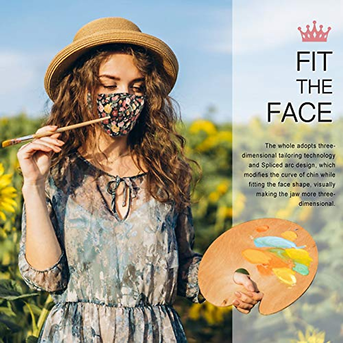 Cloth Face Maks Washable Reusable for Women Men Build-in Nose Wire&Filter Pocket with 9 Filters Adjustable Breathable 3 Layers Cotton Cup Dust Safety Protection Fabric with Designer Printed(9 Pcs)