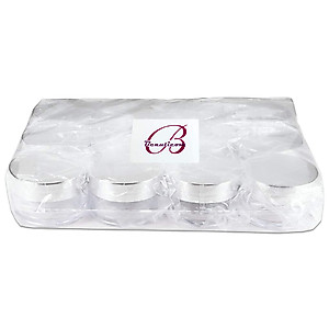 Beauticom 20g/20ml USA Acrylic Round Clear Jars with Lids for Lip Balms, Creams, Make Up, Cosmetics, Samples, Ointments and other Beauty Products (12 Pieces, Silver Lid (Flat Top))