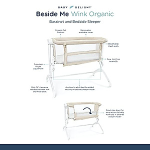 Baby Delight Beside Me Wink Organic Bassinet | Bedside Sleeper | 7-Position Height Adjustment | Organic Oat