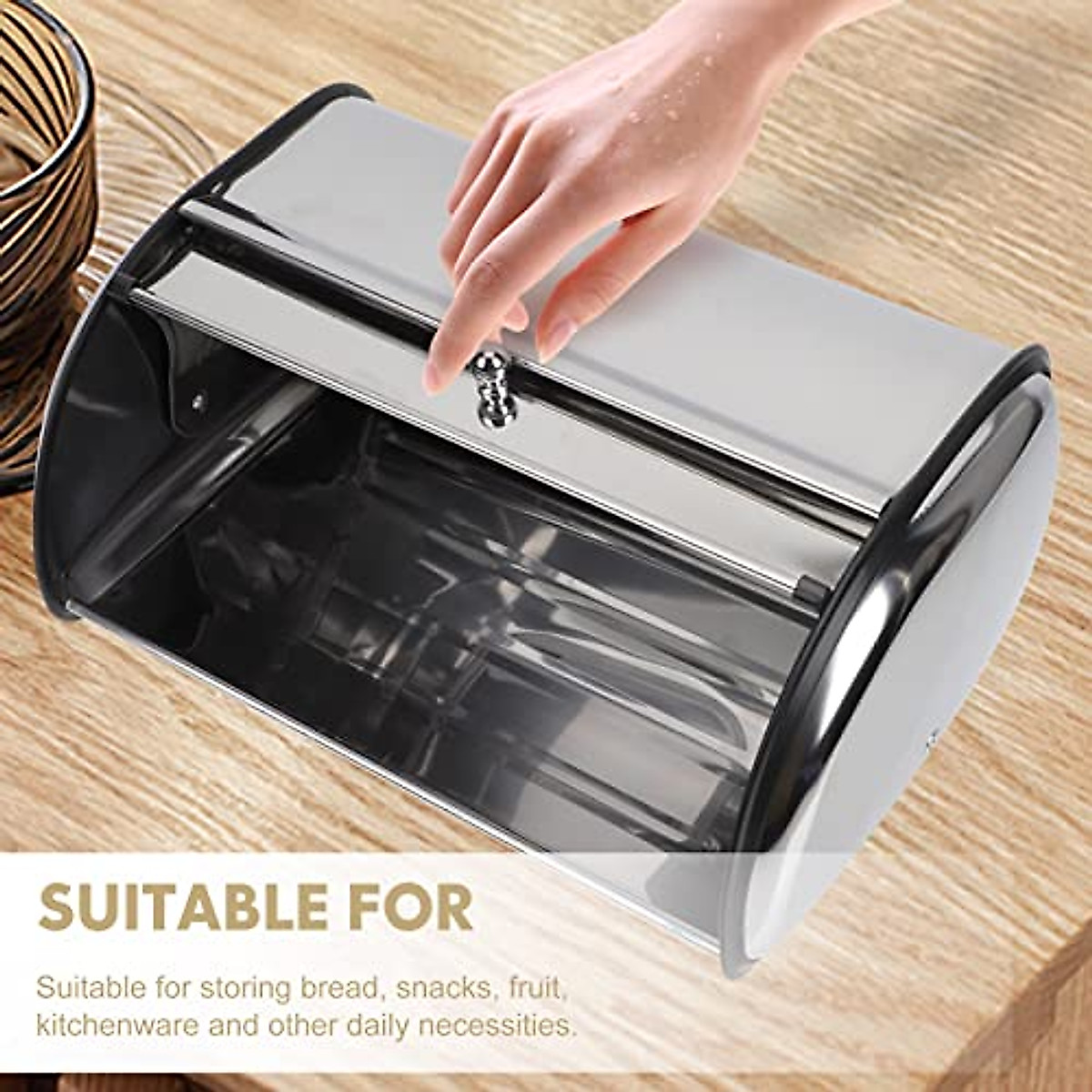 Tofficu Bread Storage Container Metal Bread Box Stainless Steel Roll Top Bread Bin Modern Bread Storage Holder Food Keeper Container Organizer with Lid for Kitchen Dining Metal Bread Box Roll Top