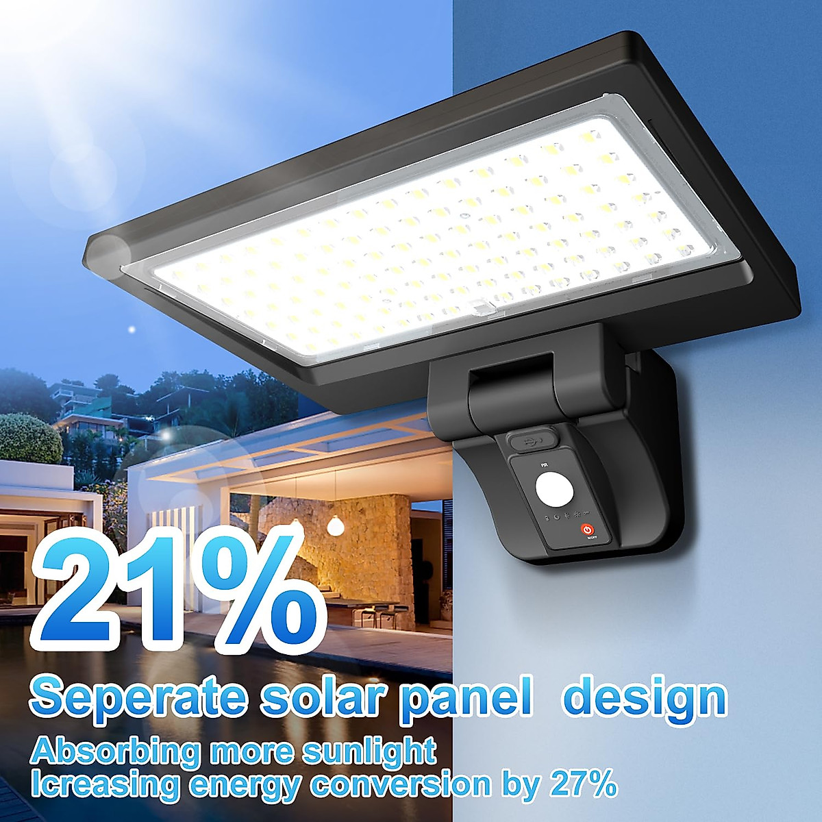 RIUVAO Solar Lights for Outside, 8000LM Led Motion Sensor Outdoor Lights, 4 Modes Solar Flood Lights Outdoor IP65 Waterproof for Yard Garden Path Parking lot（2pcs）