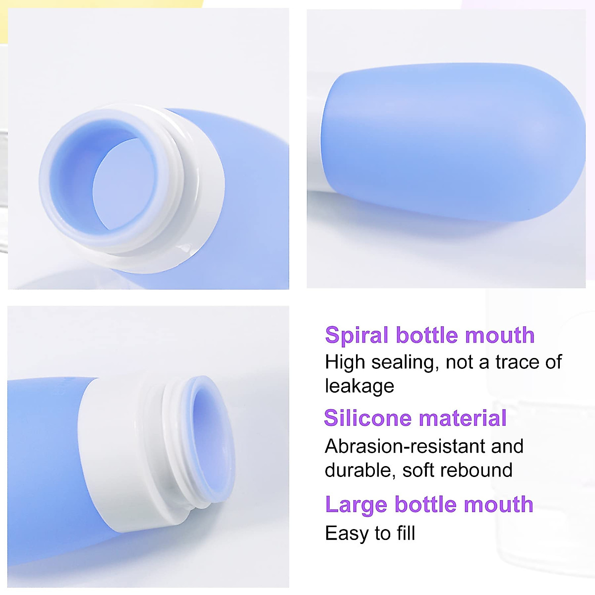 AICMEI 4-Pack Squeeze Salad Dressing Bottles, Leak Proof Food Storage Sauce Bottles Sauce Bottles, Portable Small Salad Dressing Containers,Food-grade Silicone- 4 Colors(1.3oz and 2 oz)