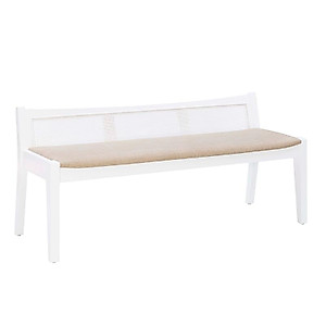 Linon Memphis Wood Cane Bench with Padded Seat in White