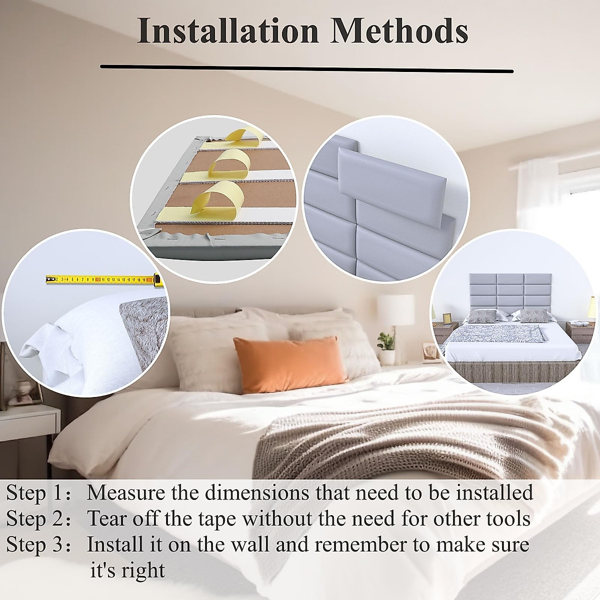 Elvone Upholstered Headboard Panels, 6 Panels Sized 7.8" x 15.7" Peel and Stick Padded Wall Panels for Kids, 3D Anti-Collision Wall Mounted Bed headboard for Full, Grey