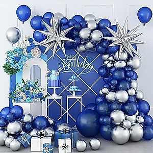 Royal Blue and Silver Balloon Garland Kit, 108pcs Blue and Silver Balloons,Navy Blue and Silver Balloons with Royal Blue and Silver Balloon for Birthday Party, Weddings, Baby Shower, Anniversaries