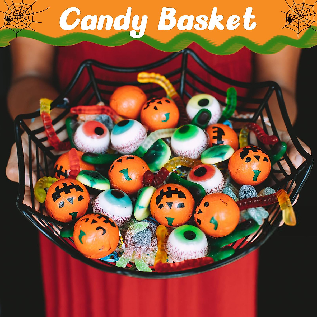 HEKEDES 6 Pcs Halloween Candy Bowl Set, Spider Web Halloween Candy Basket Halloween Tableware Decorations for Table Desk Haunted House Trick Or Treat Party Supplies Favors