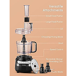 FOHERE Food Processor, 12 Cup, 4 Functions for Chopping, Slicing, Purees & Dough, Black