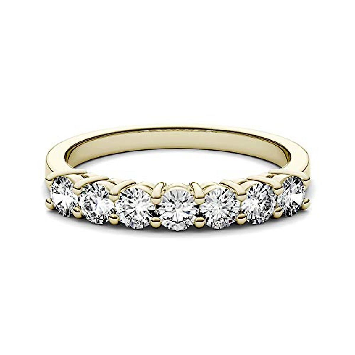14K Yellow Gold 3.0mm Moissanite by Charles & Colvard Seven Stone Band- size 7 0.70cttw DEW