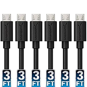 SABRENT [6-Pack 22AWG Premium 3ft Micro USB Cables High Speed USB 2.0 A Male to Micro B Sync and Charge Cables [Black] (CB-UM63)