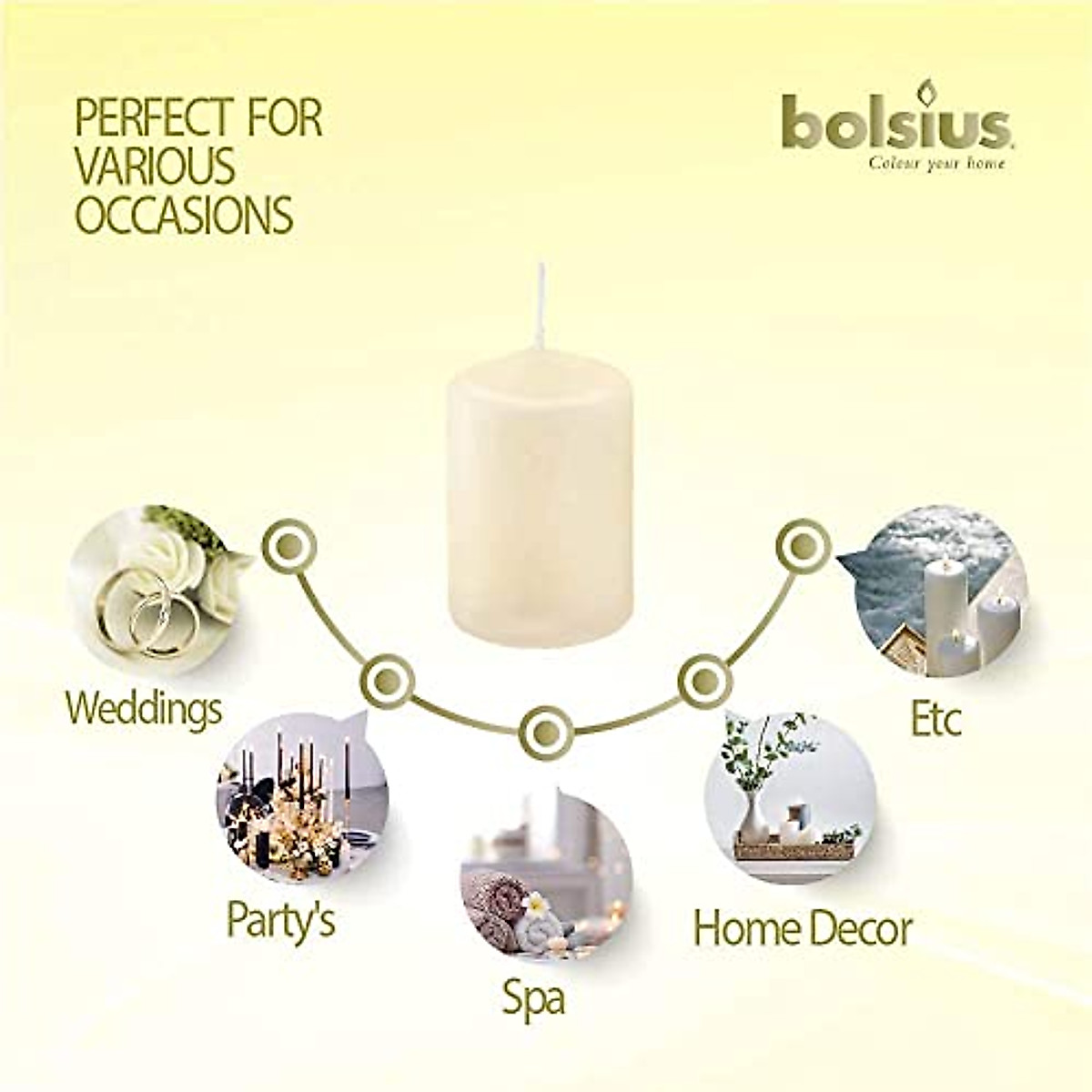BOLSIUS 20 Count 1.6 x 2.4 Inch Ivory 'Small' Pillar Candles - 7 Burn Hours - Premium European Quality - Unscented Dripless and Smokeless Wedding, Party, Restaurant, & Special Occasion Candle Set