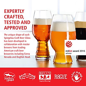 Spiegelau Beer Classics Tulip Glasses, Set of 4, European-Made Lead-Free Crystal, Modern Beer Glasses, Dishwasher Safe, Professional Quality Beer Tulip Glass Gift Set, 15.5 oz