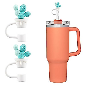 Straw Cover Cap Compatible with Stanley 40/30 oz The Quencher H2.0 Flowstate Tumbler with Handle Straw Topper for Stanley Cup Accessories (Straw Cover Cap - 10mm - 2 Packs - Green Cactus)