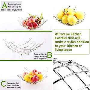 iPstyle Fruit Basket Countertop Fruit Bowl Holder & Decorative Bowl Stand with Free Screws, Perfect for Fruit, Vegetables, Snacks, Household Items, and Much More (Silver)