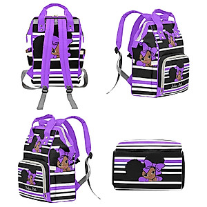 Little African Girl Purple Personalized Diaper Backpack with Name,Custom Travel DayPack for Nappy Mommy Nursing Baby Bag One Size