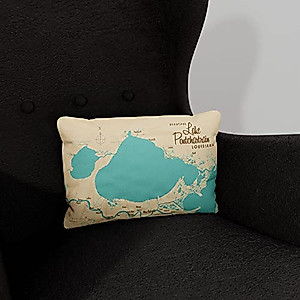 Lake Pontchartrain Louisiana Map Canvas Throw Pillow for Couch or Sofa at Home & Office by Lakebound 13" x 19".