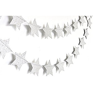 Fecedy Sparkling Star Garland Bunting for Birthday Wedding Engagement Bridal Shower Baby Shower Bachelorette Holiday Celebration Party Decorations 13 feet (Silver)