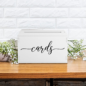 Wooden Wedding Card Box with Slot | Wedding Decorations for Reception, Card Box for Wedding Gifts & Money | Rustic Card Box with Lid | Baby Shower, Bridal Shower, Graduation Card Box - White