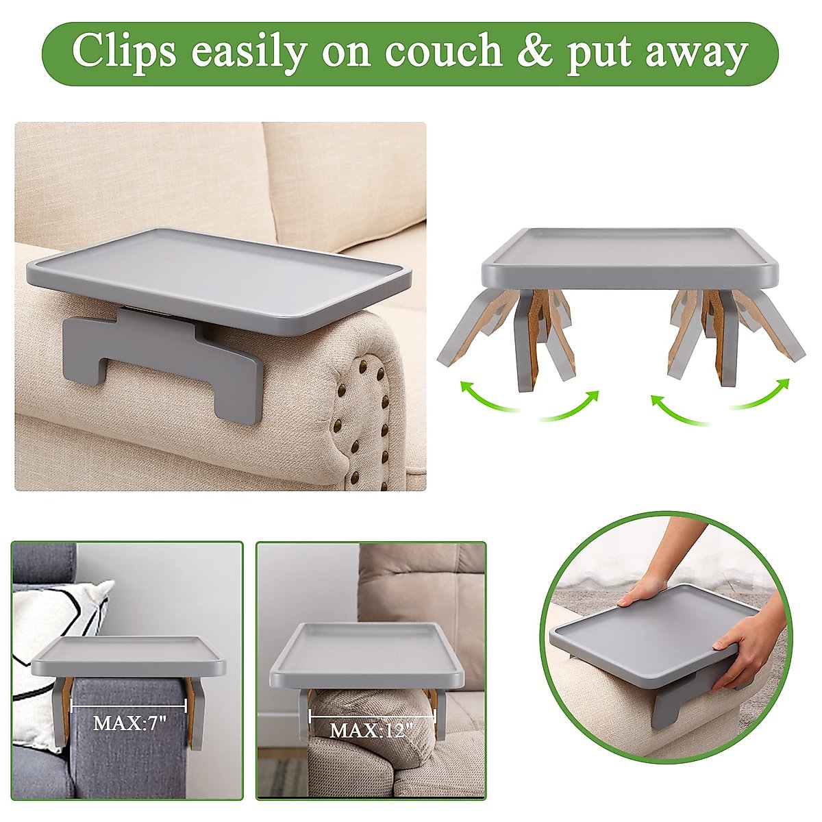 SINWANT Sofa Arm Clip Table,Sofa Arm Tray Table for Couch,Arm Rest Table Suitable for Home Drinks/Eat/Fruit,Sofa Tray Table for Couch Tray,Coffee Table & Side Tables for Small Spaces, Grey