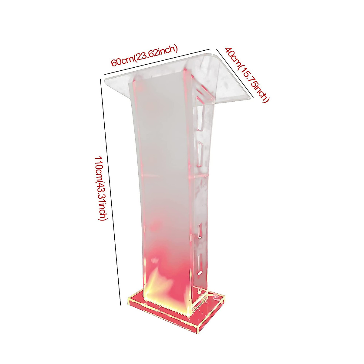 Clear Podium Stand with Lights, 43”Acrylic Podium Pulpits for Churches Professional Portable Presentation Podium Lectern for Offices and Classrooms