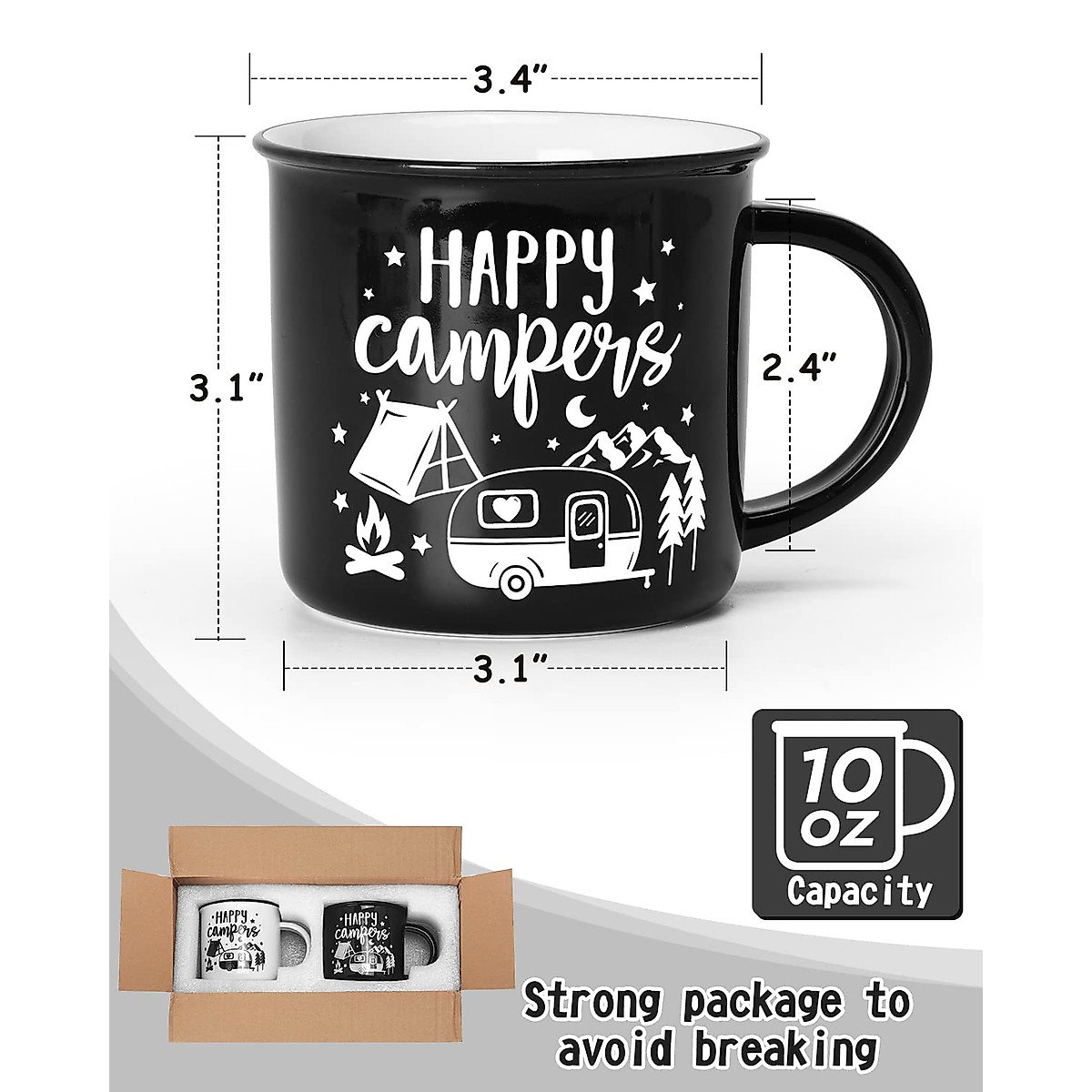 Nefelibata Camping Coffee Mug Christmas Gifts Camping Tea Cups Travel Drinking mugs for Couples, Ceramic Mug His and Hers Anniversary Present Gifts Set of 2