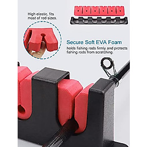 Ducurt Fishing Rod Rack Holders Wall-mounted Fish Pole Holder for Garage & Boat 6-Rod Storage Racks (Horizontal Red, 1 Pair)