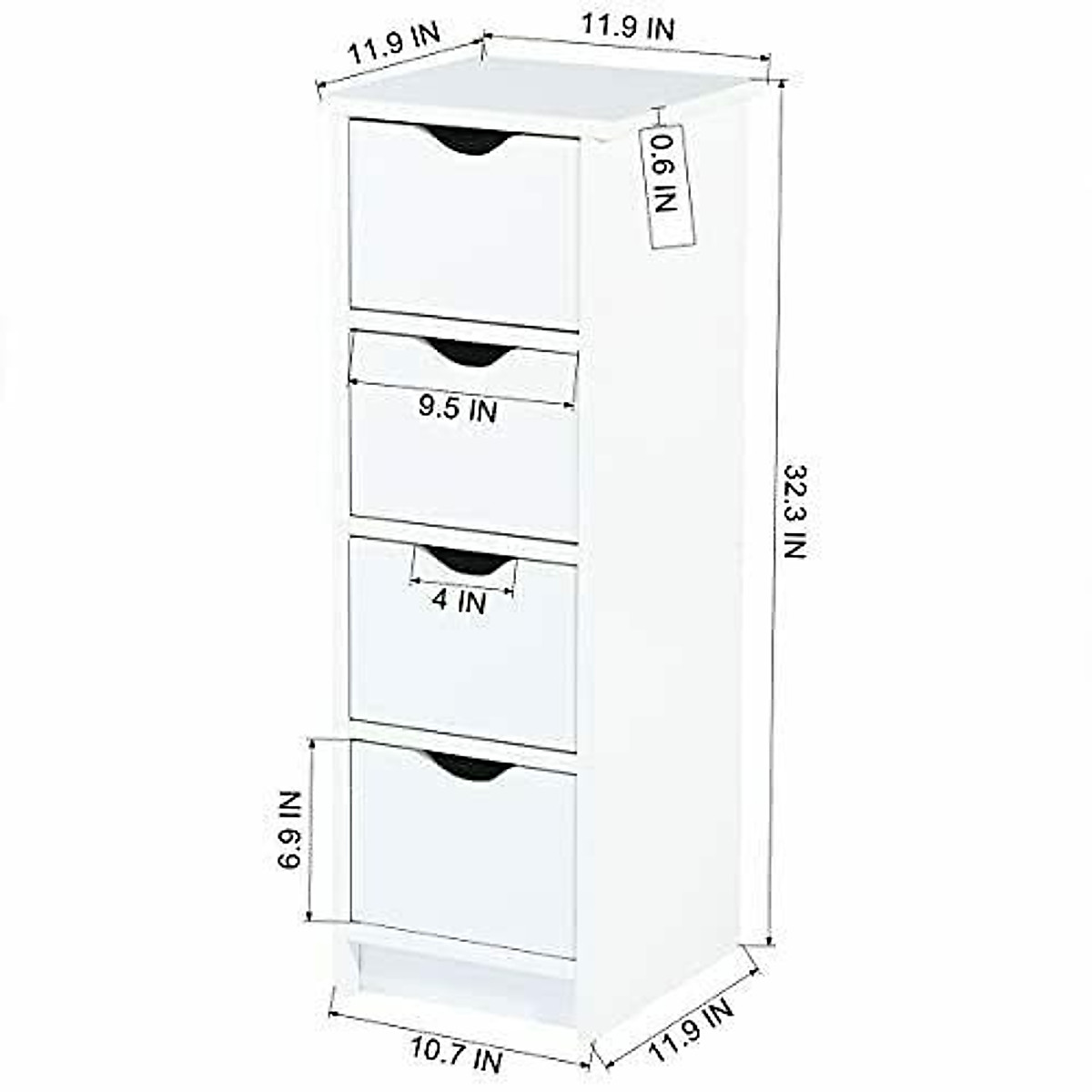 MAXCBD Nightstand Bedside Table Drawer Cabinet Floor Cabinets Storage with 4 Drawers for Bathroom Laundry Room Bedroom Fashion Pure Matt White Sleek Design Appearance Storage Tower Dresser