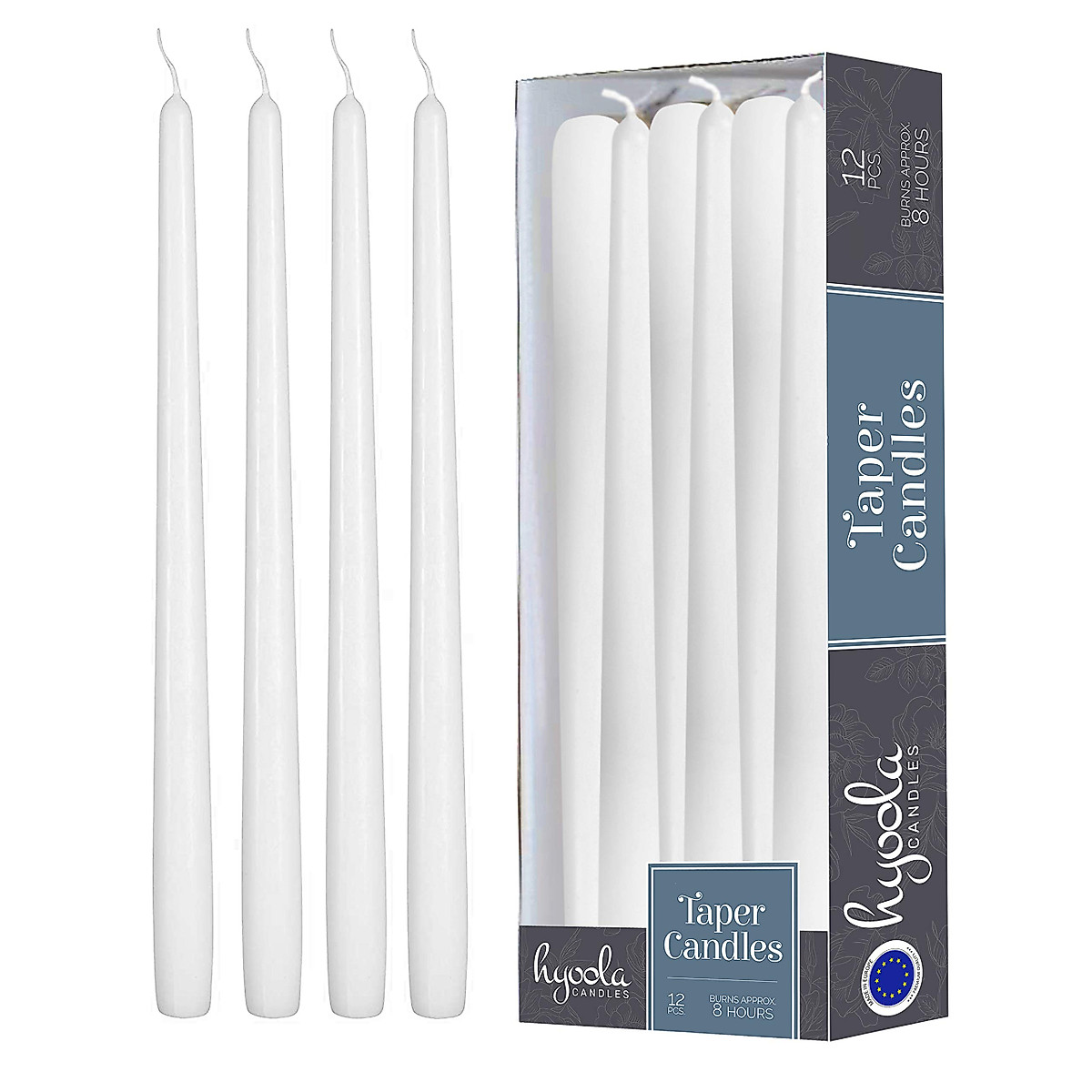 Hyoola 12 Pack Tall Taper Candles - 10 Inch White Dripless, Unscented Dinner Candle - Paraffin Wax with Cotton Wicks - 8 Hour Burn Time